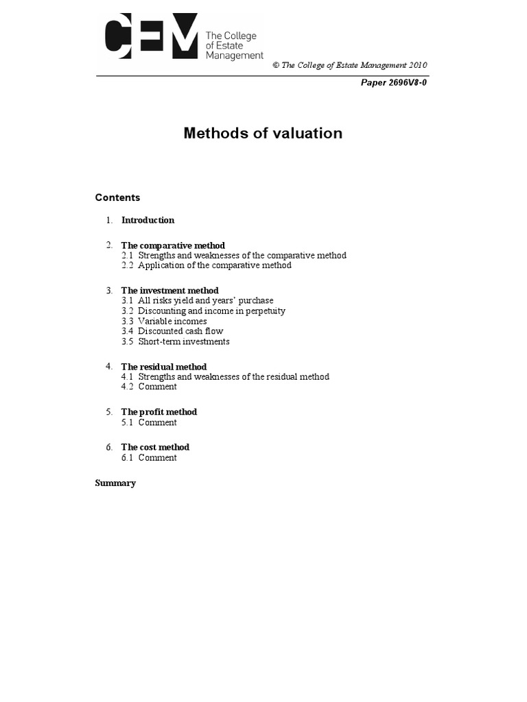 Methods of Valuation | PDF | Discounted Cash Flow | Valuation (Finance)