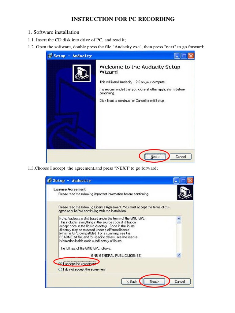 PC Recording Instructions with Audacity | PDF