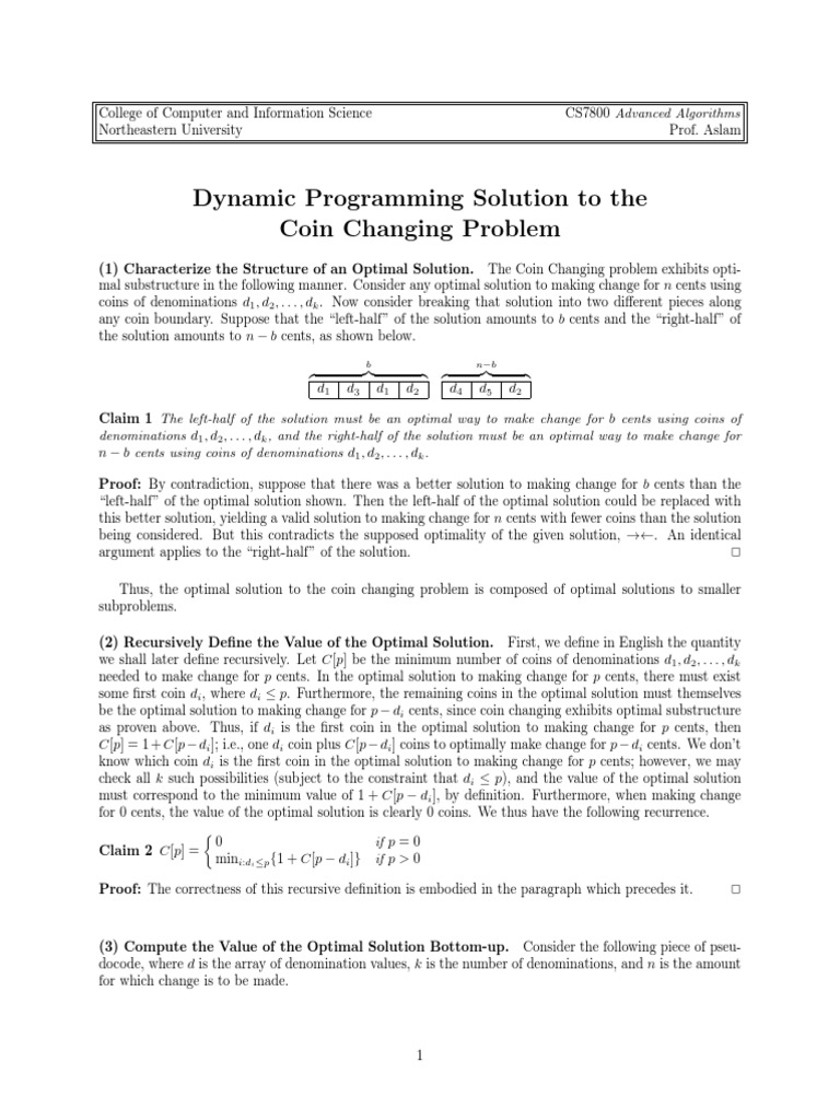 Coin Change Problem Using DP | PDF | Dynamic Programming | Recursion