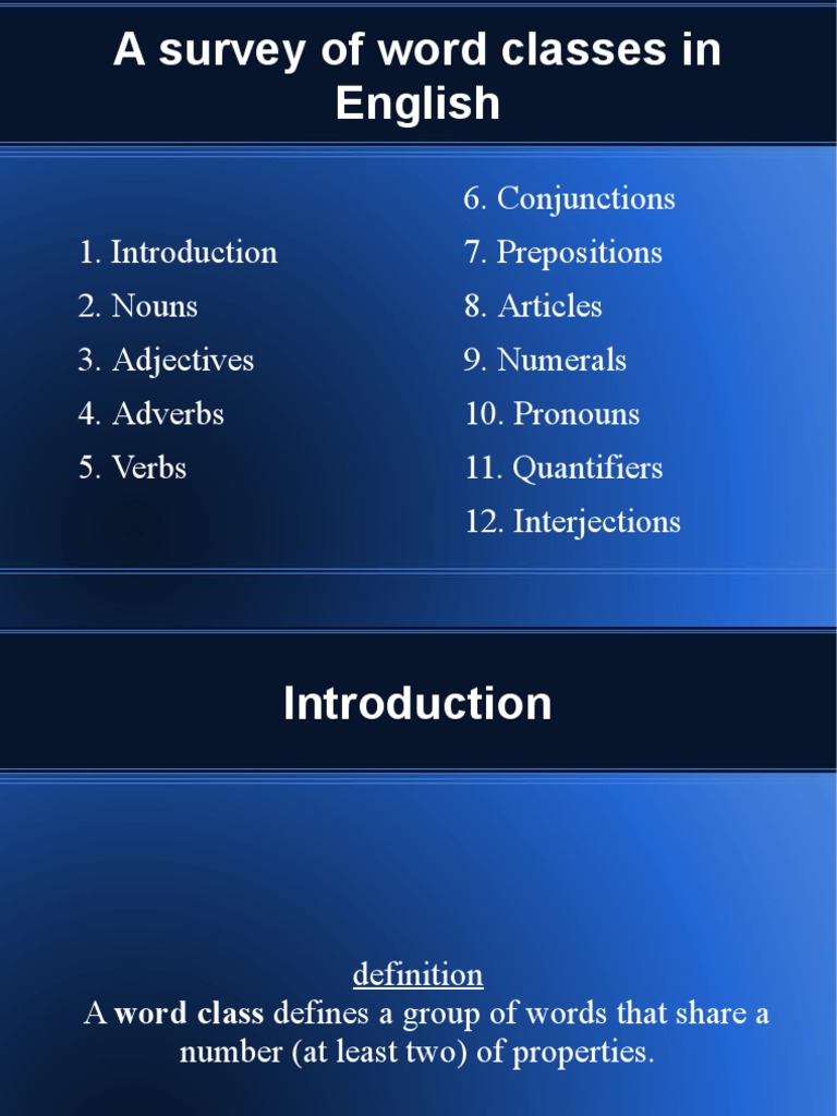 A Survey of the Major Word Classes in English: Nouns, Verbs, Adjectives ...