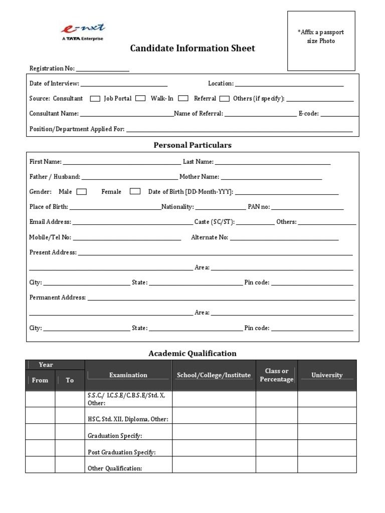 Candidate Information Form PDF | PDF | Labour | Employment