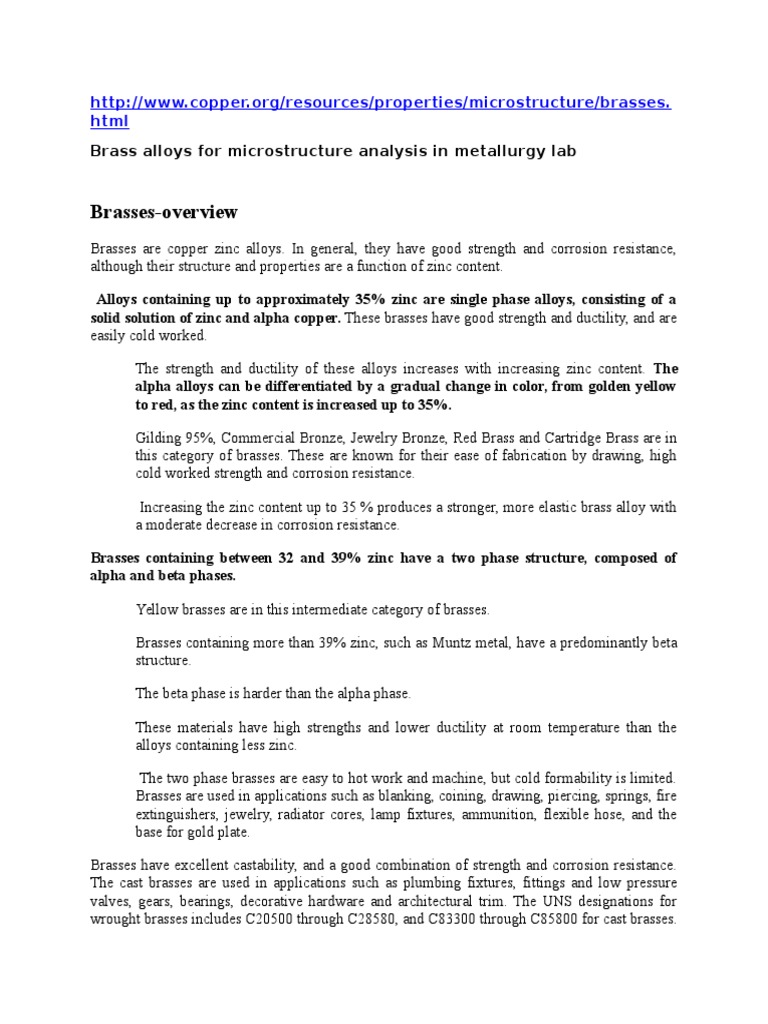 Brass Microstructure For Metallurgy Lab | PDF | Brass | Microstructure