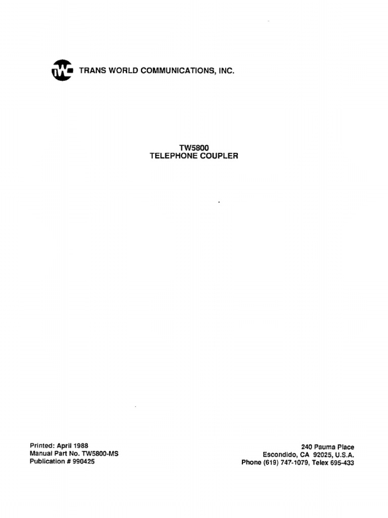 Transworld TW5800 Telephone Coupler - Manual | PDF