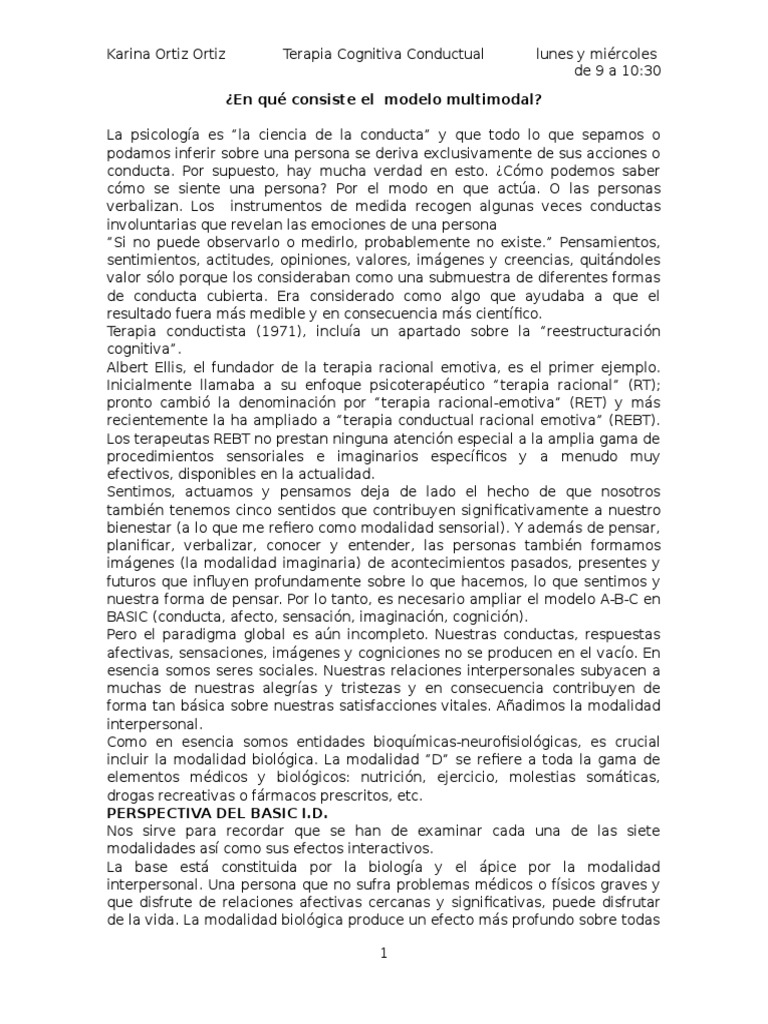 En Qué Consiste El Modelo Multimodal | PDF | Terapia cognitiva ...