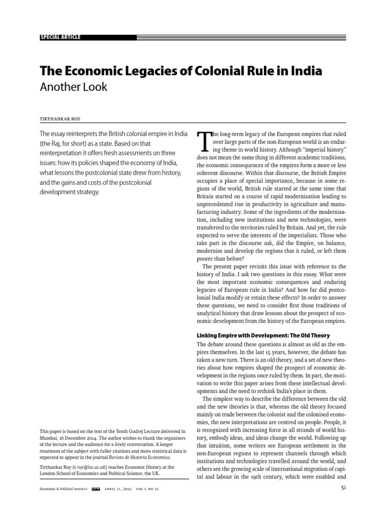 Economic Legacies of Colonial Rule in India | PDF | British Raj ...