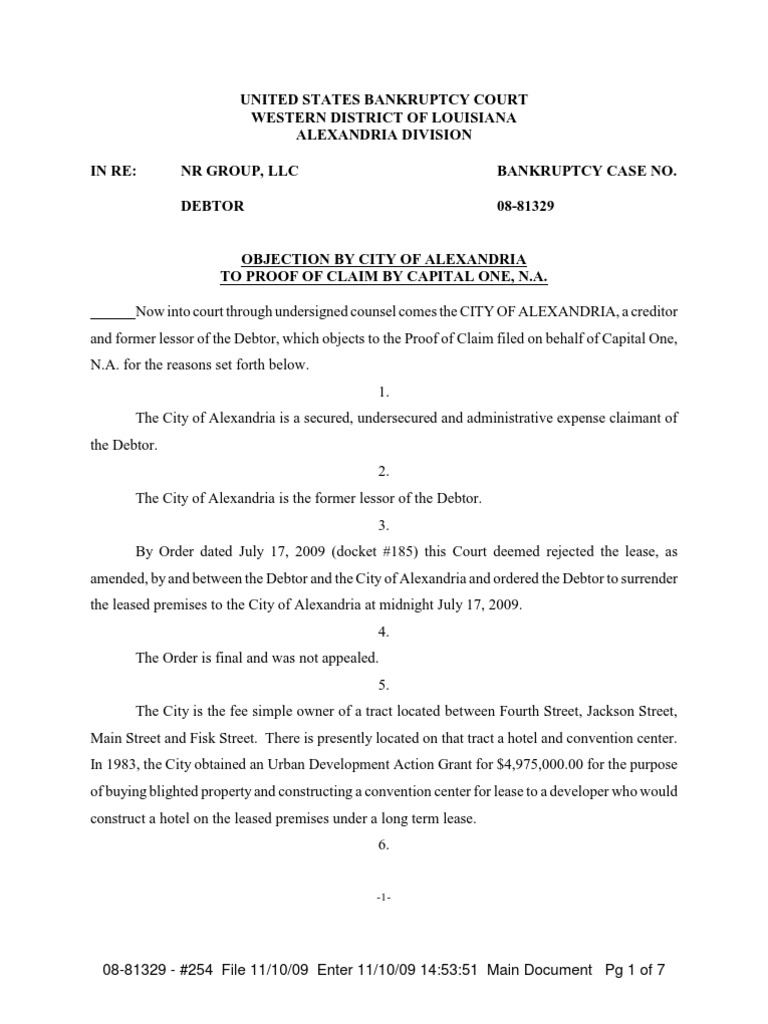 Objection to Proof of Claim | Lease | Real Property Law