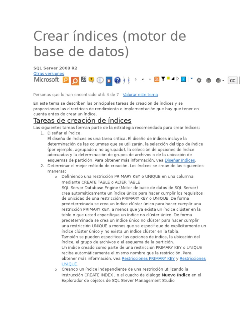Crear Índices | PDF | Tabla (base de datos) | Servidor SQL de Microsoft