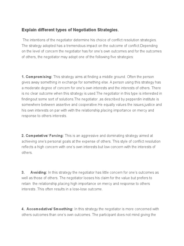 Explain Different Types of Negotiation Strategies | PDF | Negotiation ...