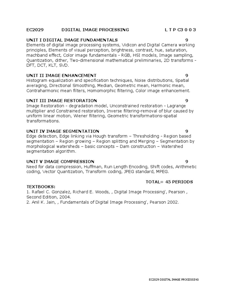 Digital Image Processing Course Syllabus | PDF | Discrete Fourier ...