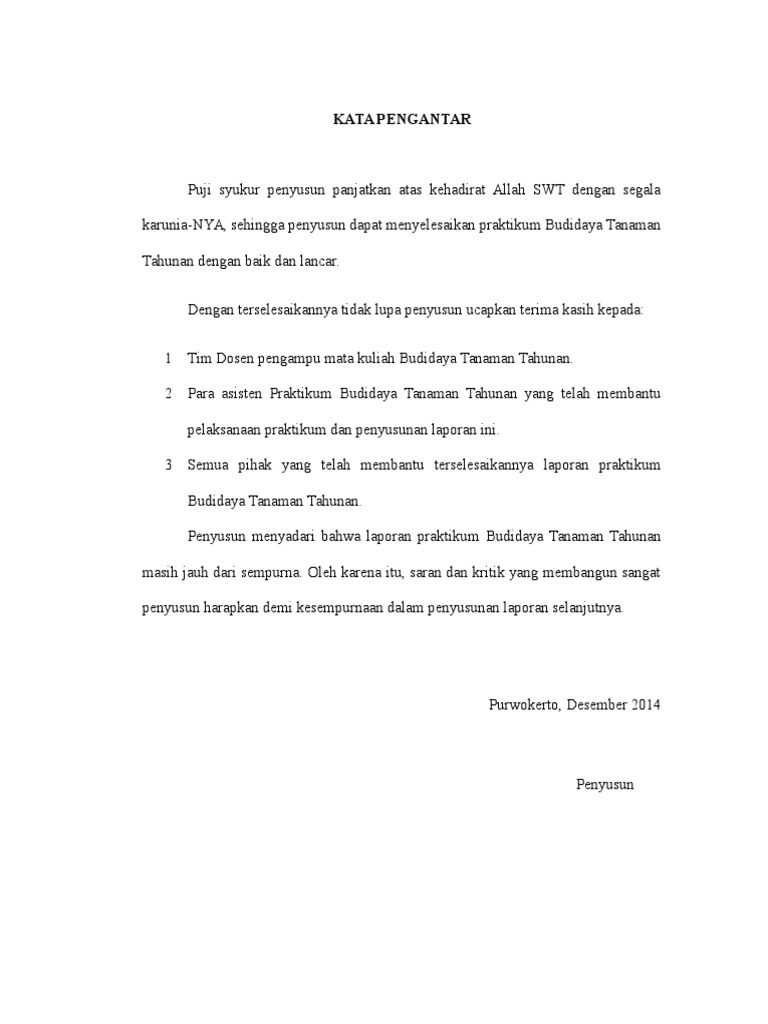 Kata Pengantar Laporan BTT | PDF
