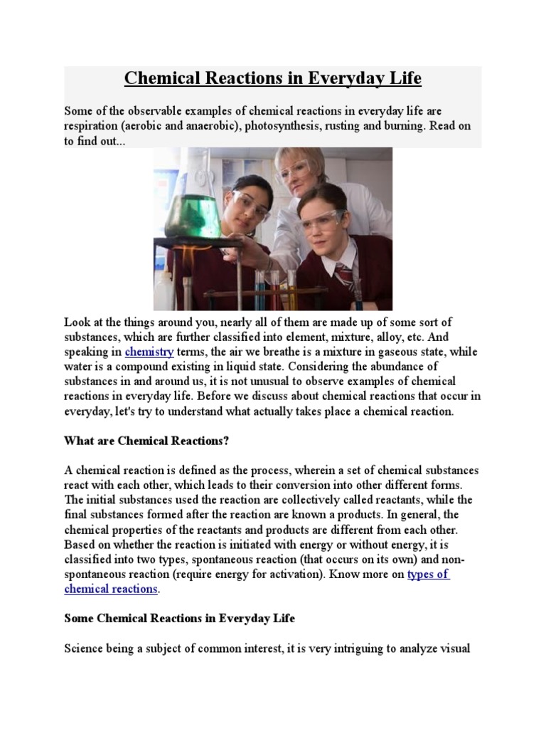 Chemical Reactions in Everyday Life | PDF | Cellular Respiration ...