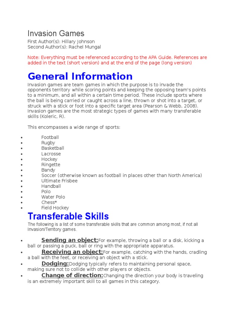 Invasion Games Detail | PDF | Invasion | Team Sports
