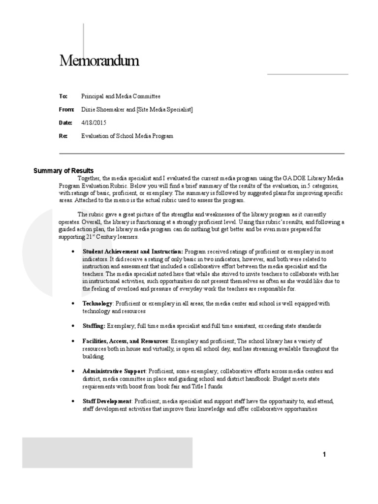 Program Evaluation Rubric Memo | Information Literacy | Educational ...