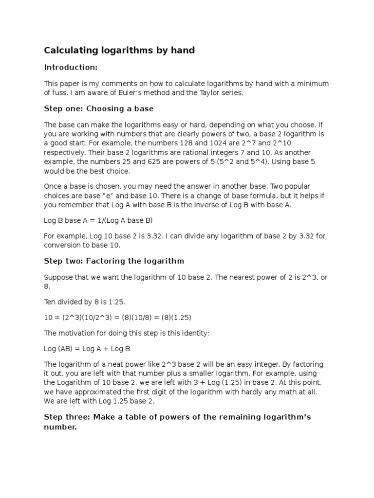 Calculating Logarithms by Hand | PDF | Logarithm | Numbers
