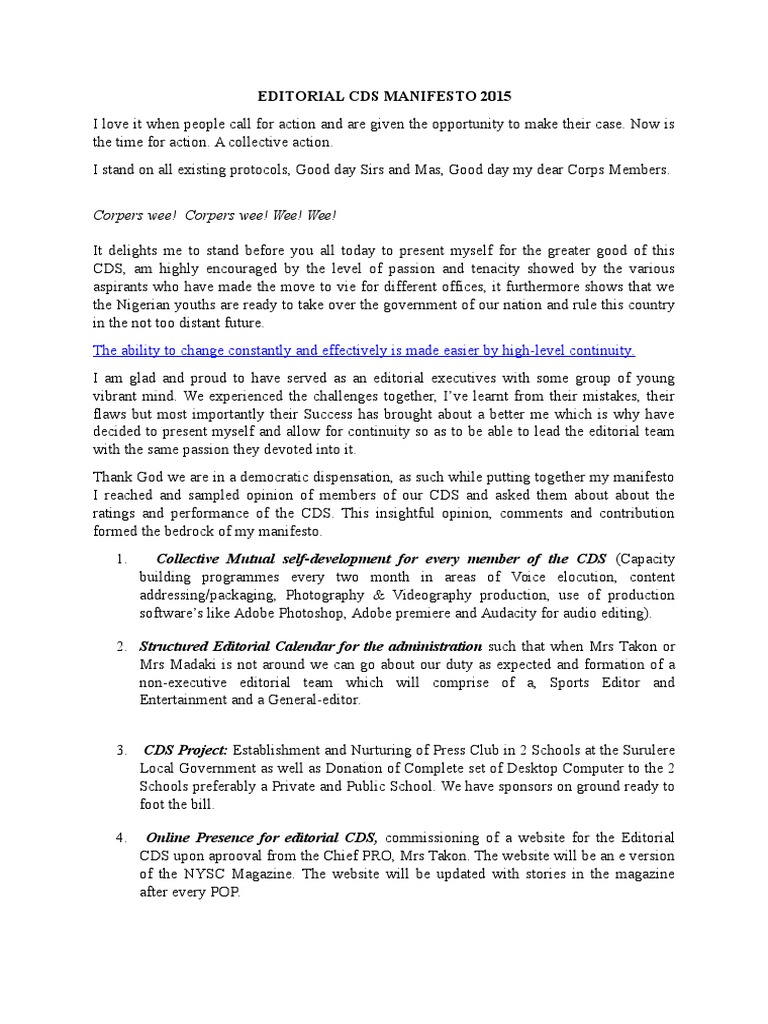 Nysc Editorial Manifesto | PDF | Computing And Information Technology ...