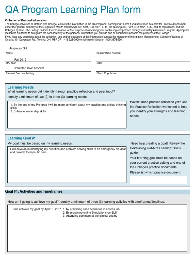 Qa Learning Plan Form | PDF | Nursing | Competence (Human Resources)