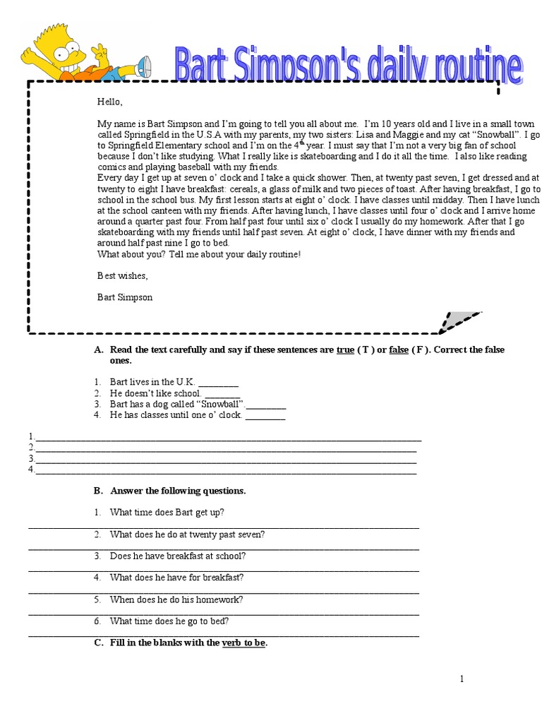Bart Simpson Daily Routine | PDF