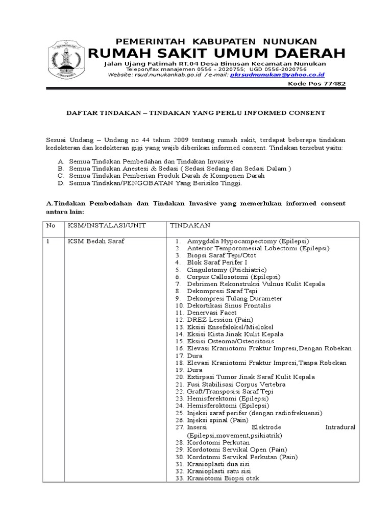 Daftar Tindakan Yang Perlu Informed Consent - Docs | PDF | Katup Jantung | Kolom Vertebral