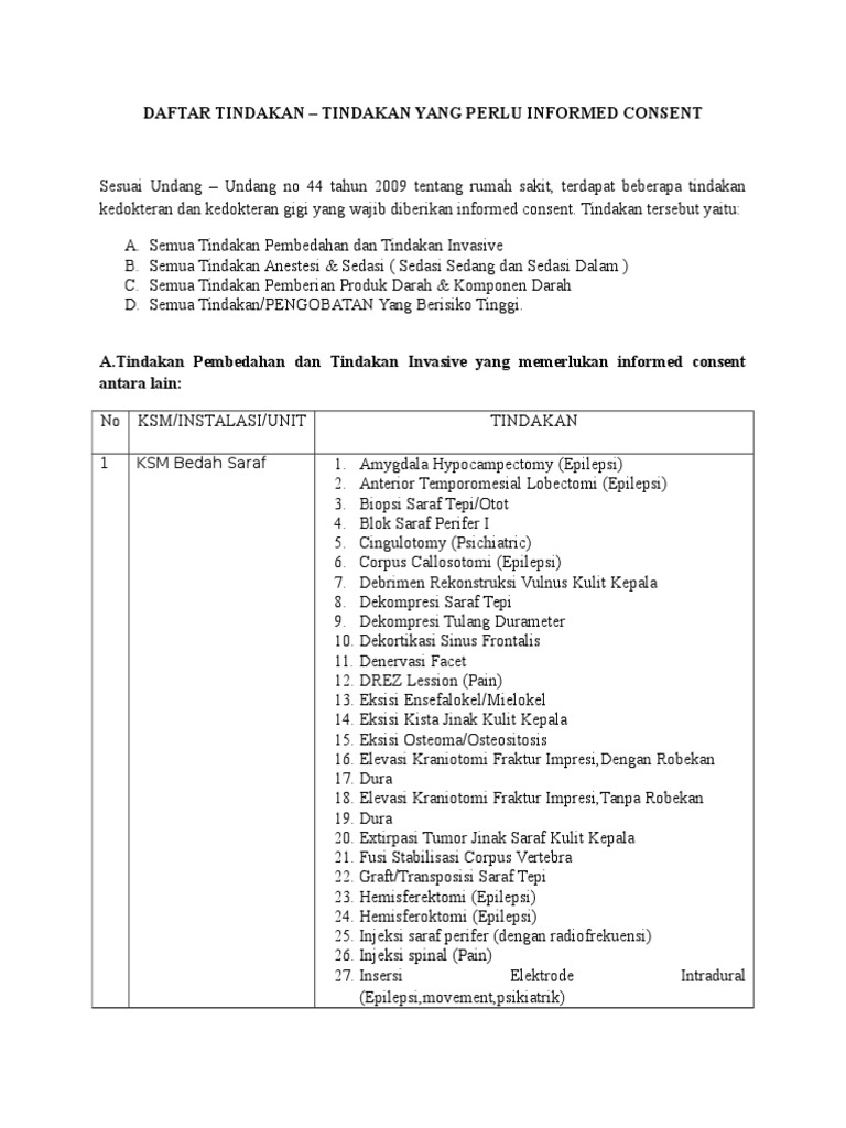 Tindakan Yang Perlu Informed Consent | PDF | Kolom Vertebral | Katup ...