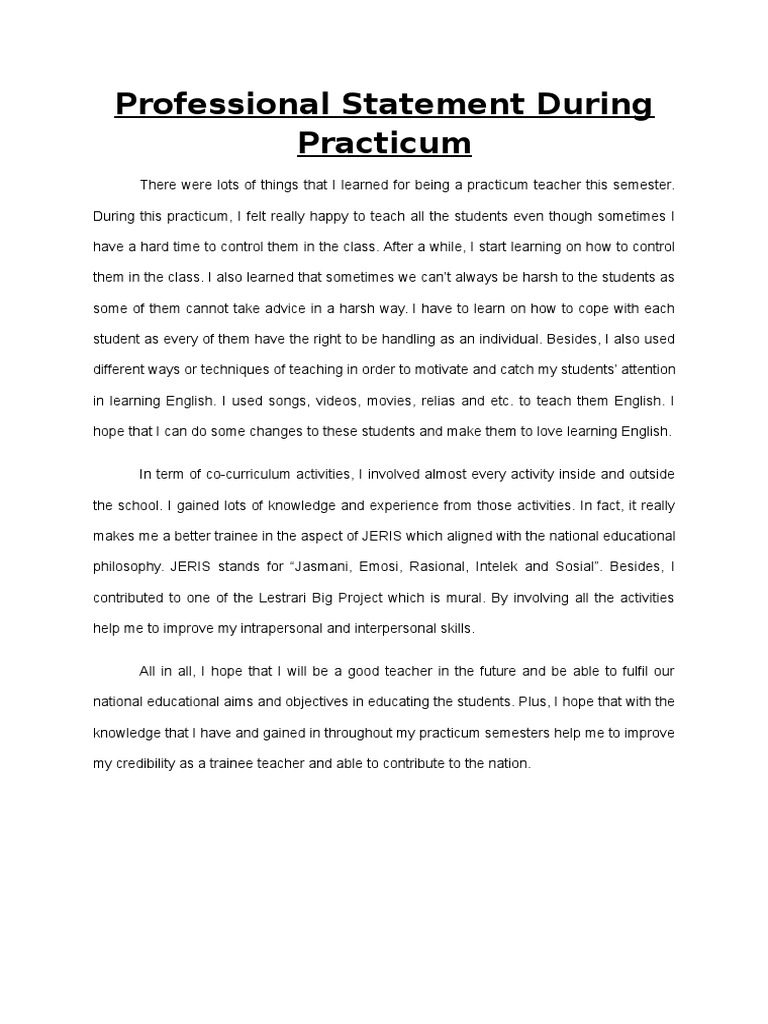 During Practicum Professional Statement | PDF