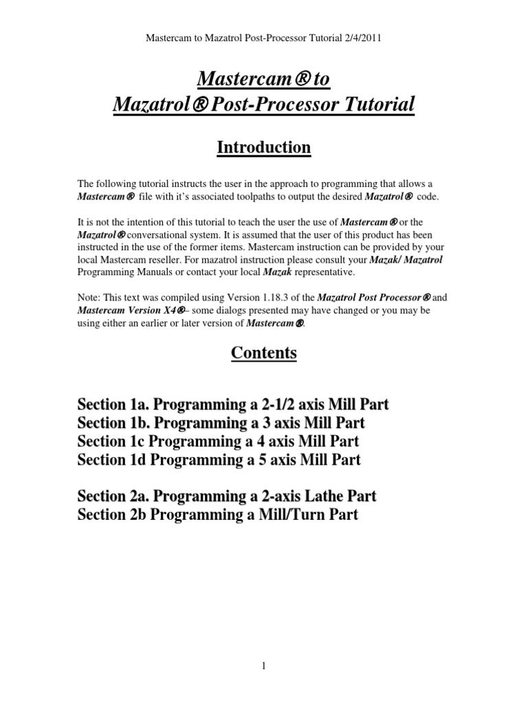 MasterCam Mazak Tutorial | PDF | Machining | Parameter (Computer ...