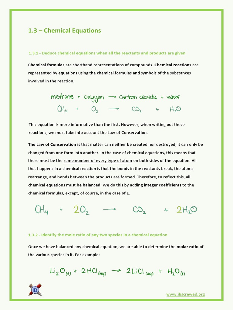 1 3 Chemical Equations | PDF | Science & Mathematics