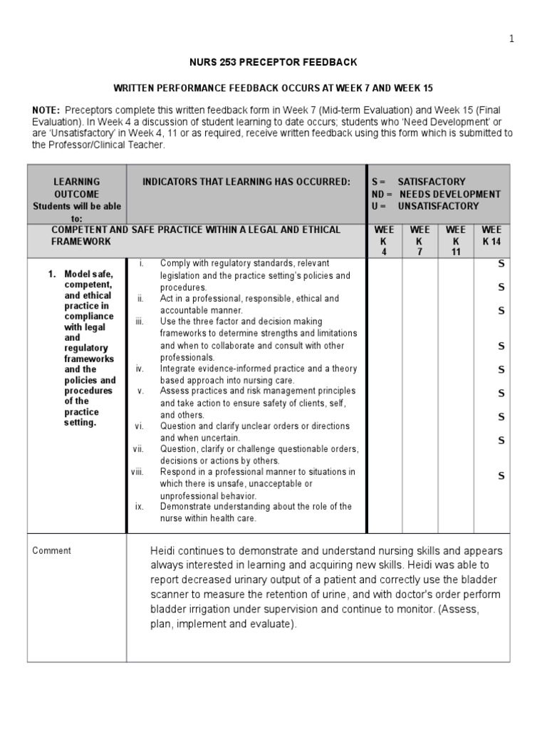Nurs 253 Preceptor Evaluation Forms-Final | PDF | Nursing | Evaluation