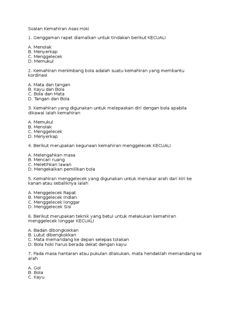 Soalan Kemahiran Asas Hoki | PDF