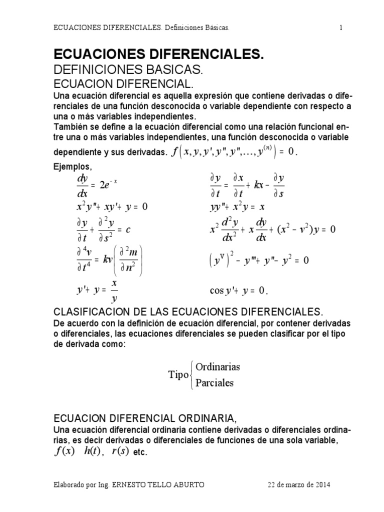 Definicion Clasica Ecuaciones Diferenciales | PDF | Ecuaciones | Derivado