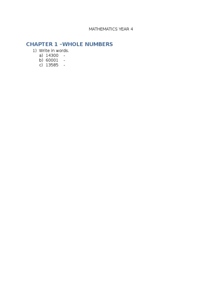 Chapter 1 - Whole Numbers: Mathematics Year 4 | PDF