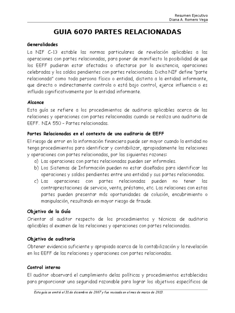 Guia 6070 Partes Relacionadas | PDF | Contralor | Contabilidad