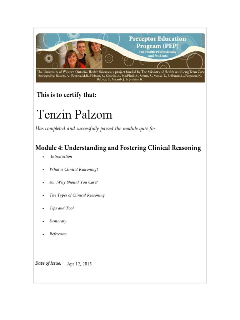 Clinical Reasoning Module 4 Certification | PDF | Career & Growth ...