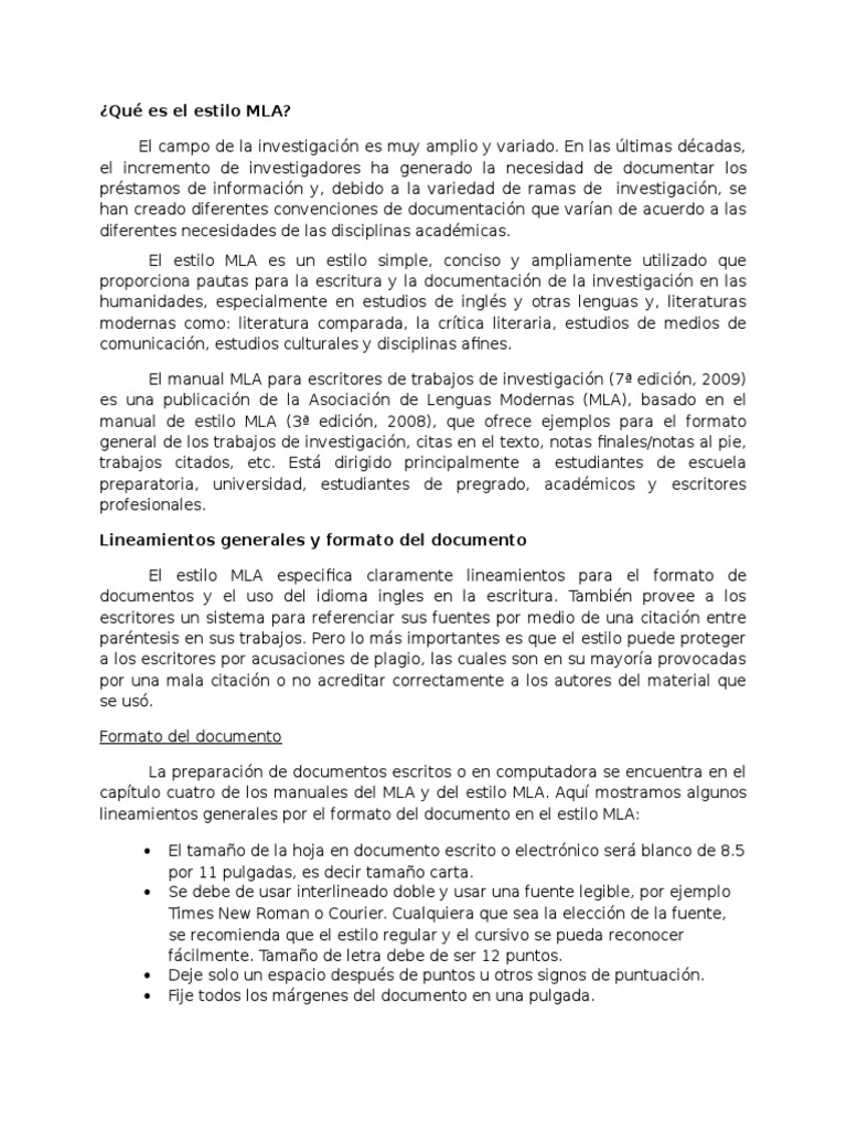 Qué Es El Estilo MLA | PDF | Comillas | Sistema Internacional de Unidades
