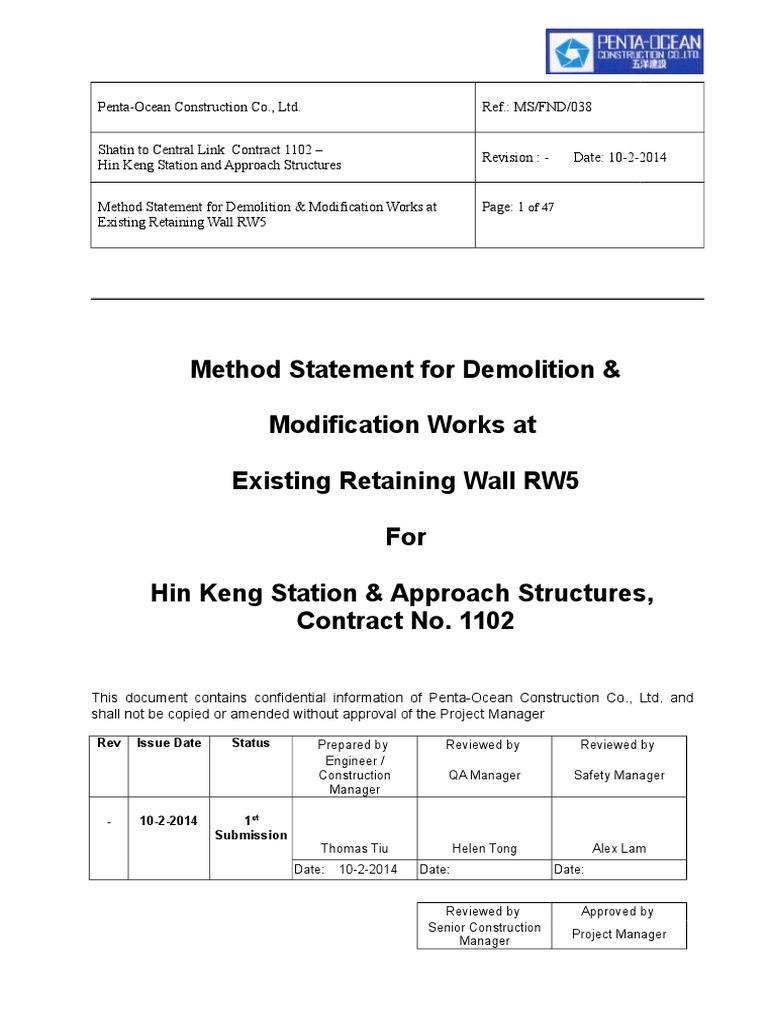 Method Statement for Demolition & Modification Works at Existing ...