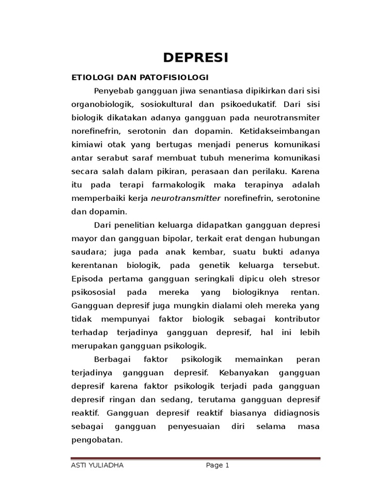 Etiologi Dan Patofisiologi Depresi | PDF | Pengembangan Diri