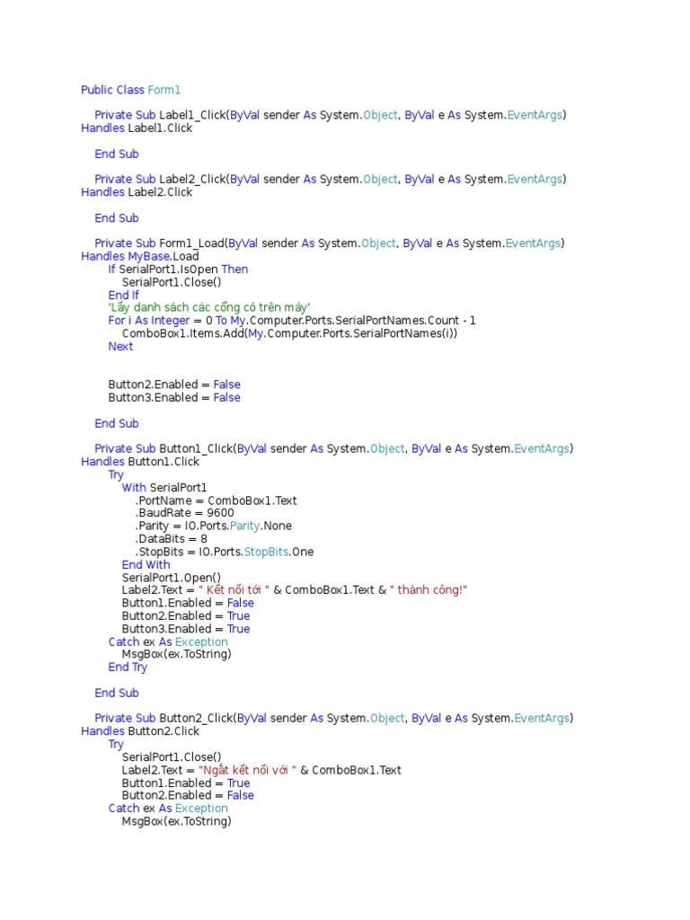 Form1 Object Eventargs: 'Lấy Danh Sách Các Cổng Có Trên Máy' | PDF | Technology & Engineering