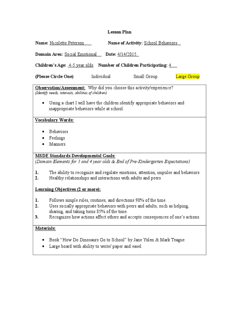 Social Emotional Lesson Plan 2 | PDF | Etiquette | Emotions