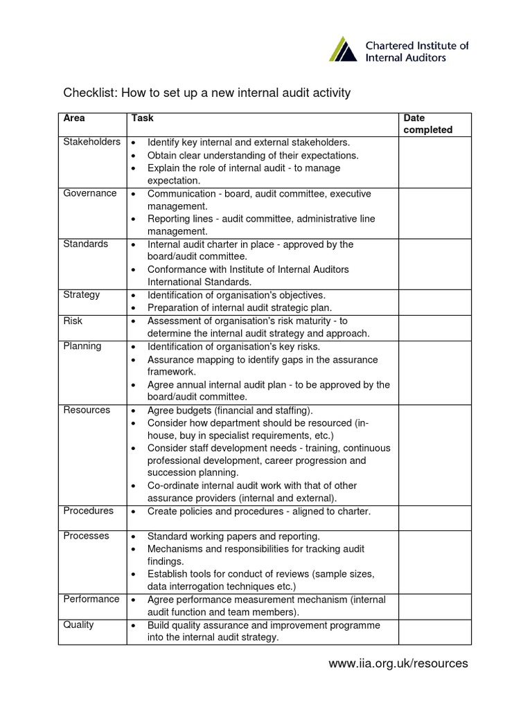 Internal Audit Setup Checklist | PDF