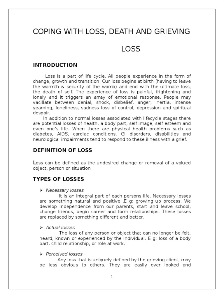 Coping With Loss Death and Grieving | Download Free PDF | Palliative ...