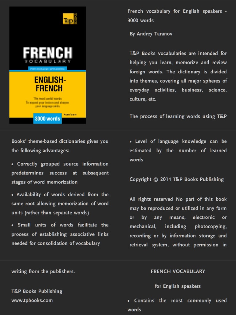 French Vocabulary For English Speakers | PDF