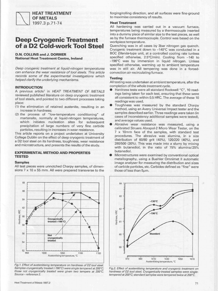 Deep Cryogenic Treatment of A D2 Cold-Work Tool Steel | PDF | Heat ...