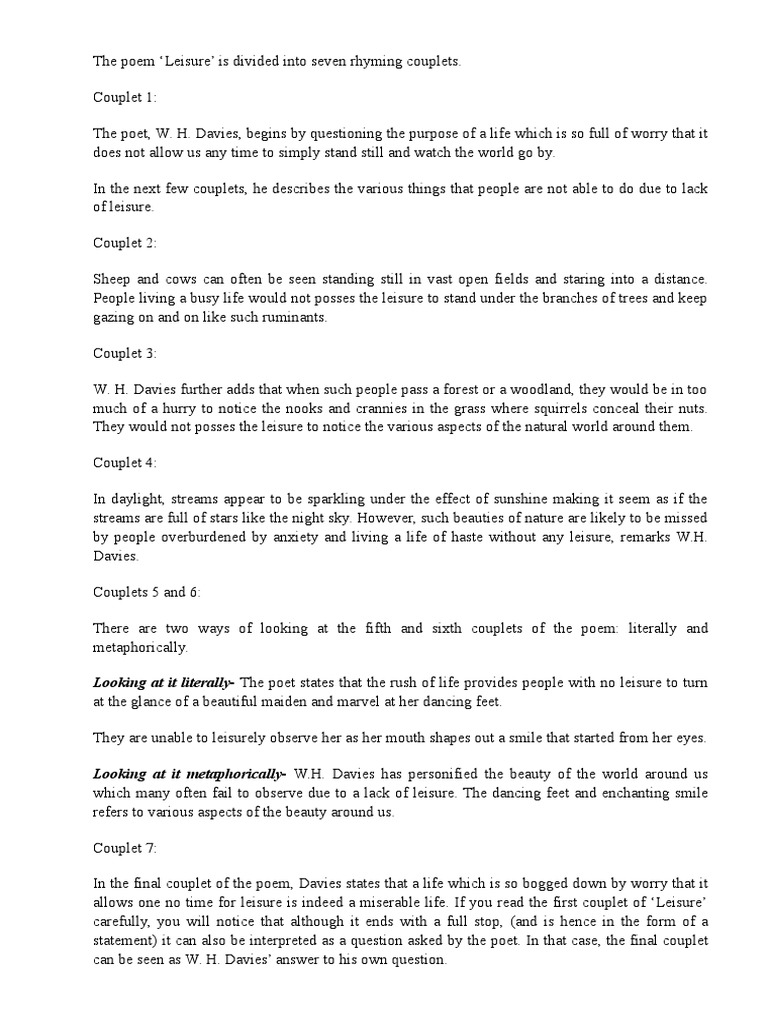 Leisure Extra Notes | PDF | Poetry