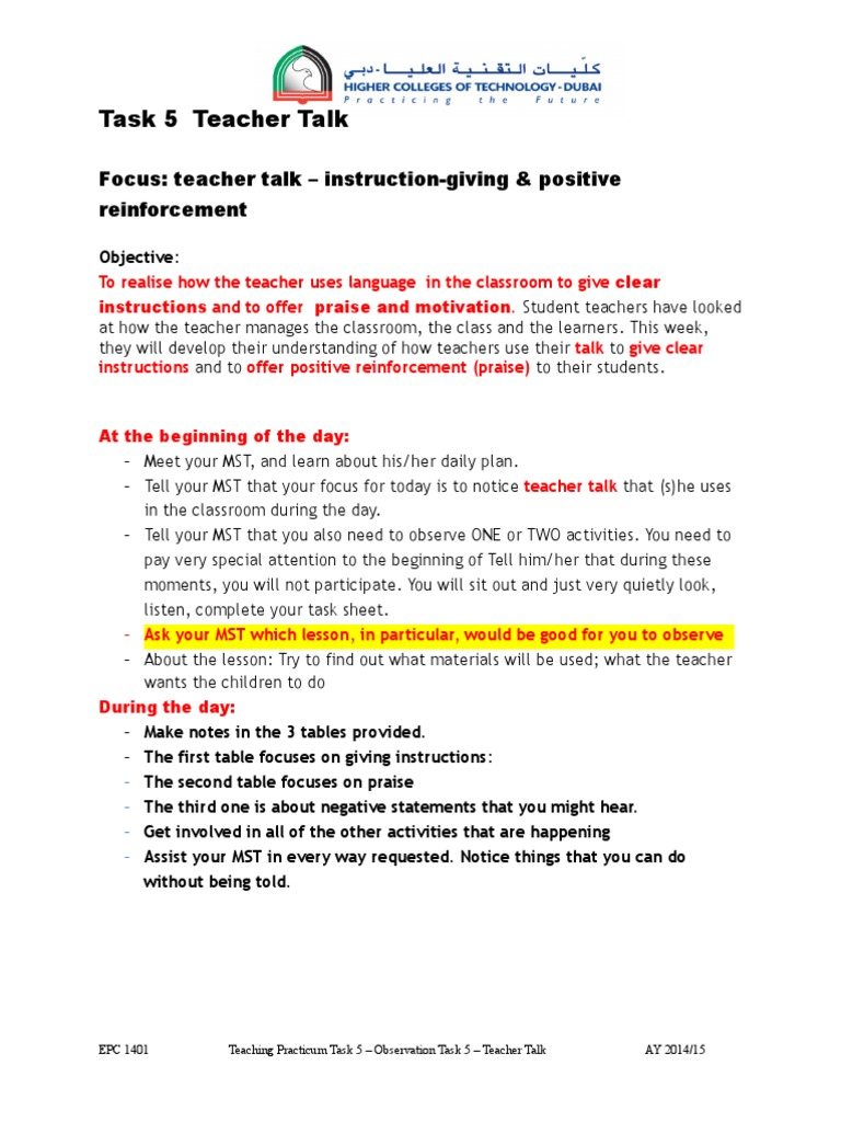 Task 5 2015 | PDF | Teachers | Classroom