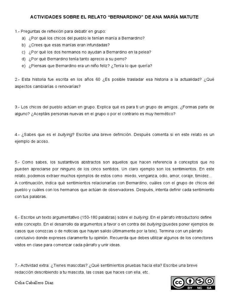 Comprensión y Reflexión Sobre Bernardino Ana Maria Matute | PDF