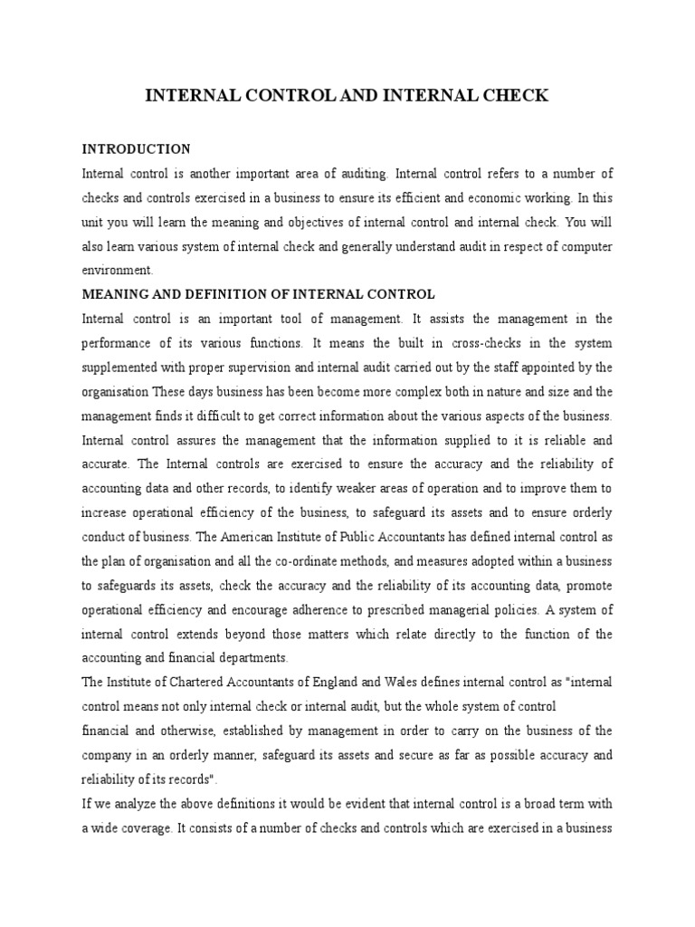 Internal Control and Internal Check | PDF | Valuation (Finance ...