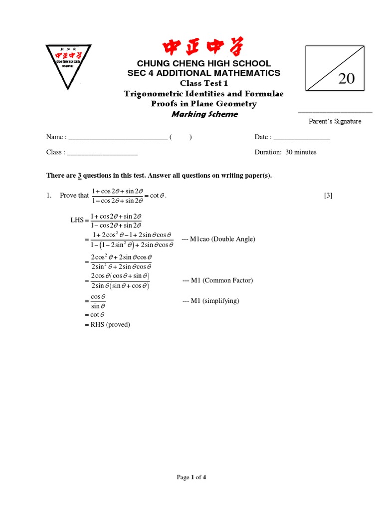 Sol Sec4 AMath Class Test 1 (R-Formula Derivation) | PDF ...