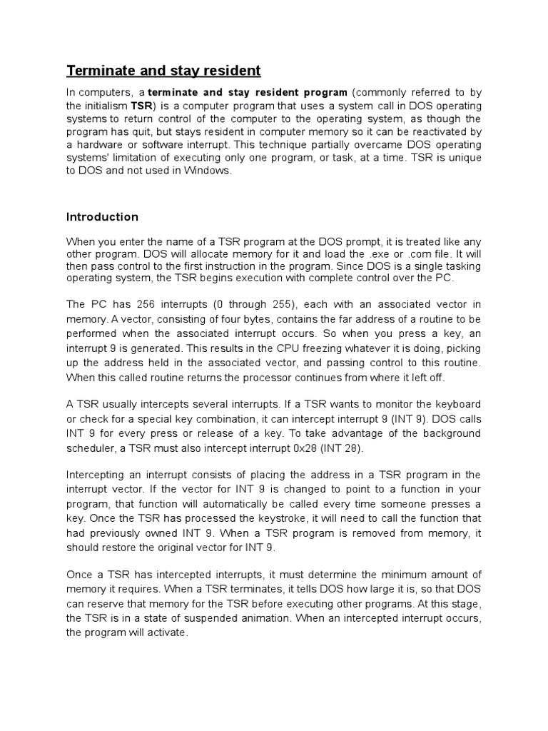 TSR | PDF | Operating System Technology | Office Equipment