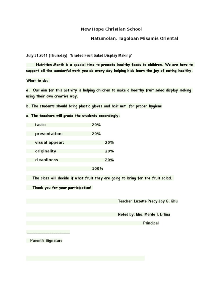 Nutrition Month Letter. | PDF