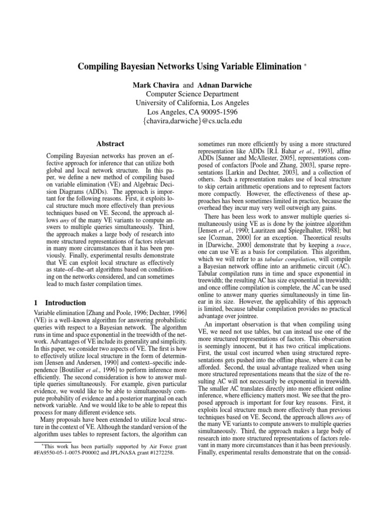 Compiling Bayesian Networks Using Variable Elimination | PDF | Bayesian Network | Bayesian Inference