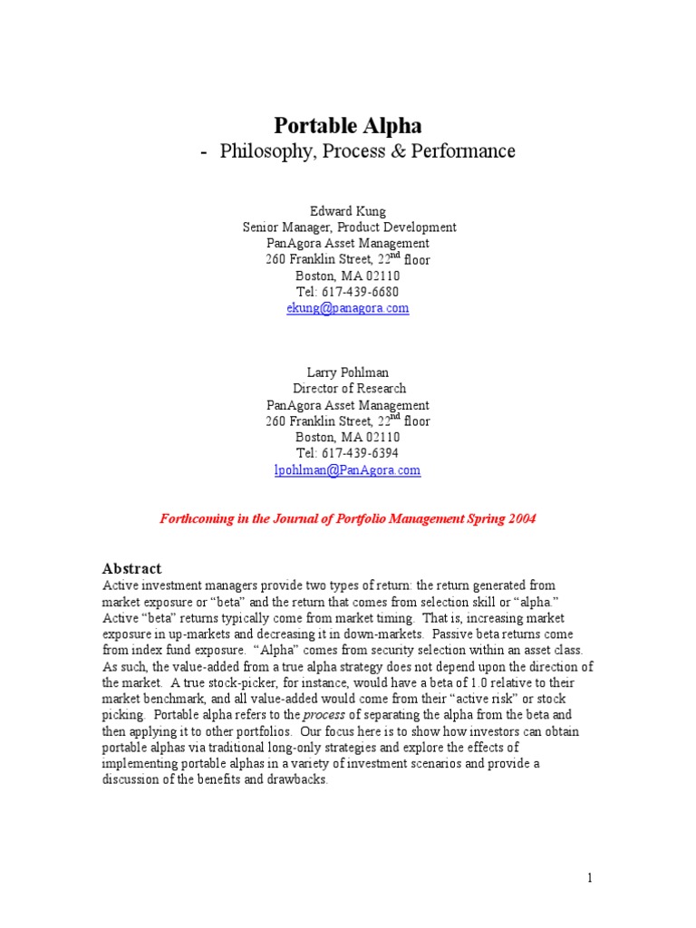 Portable Alpha - Philosophy, Process & Performance | PDF | Asset ...